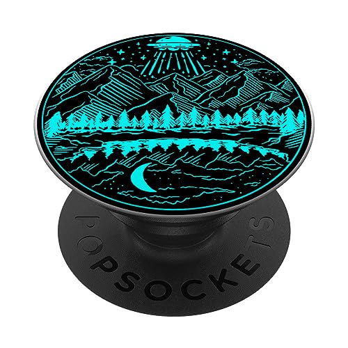 Galaxy UFO Abduction Space Astronaut Nature Lake Moon Alien PopSockets Standard PopGrip
