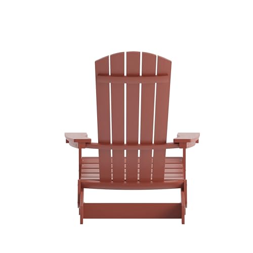 Flash Furniture Charlestown Commercial Folding Adirondack Chair - Red - Poly Resin - Indoor/Outdoor - Weather Resistant