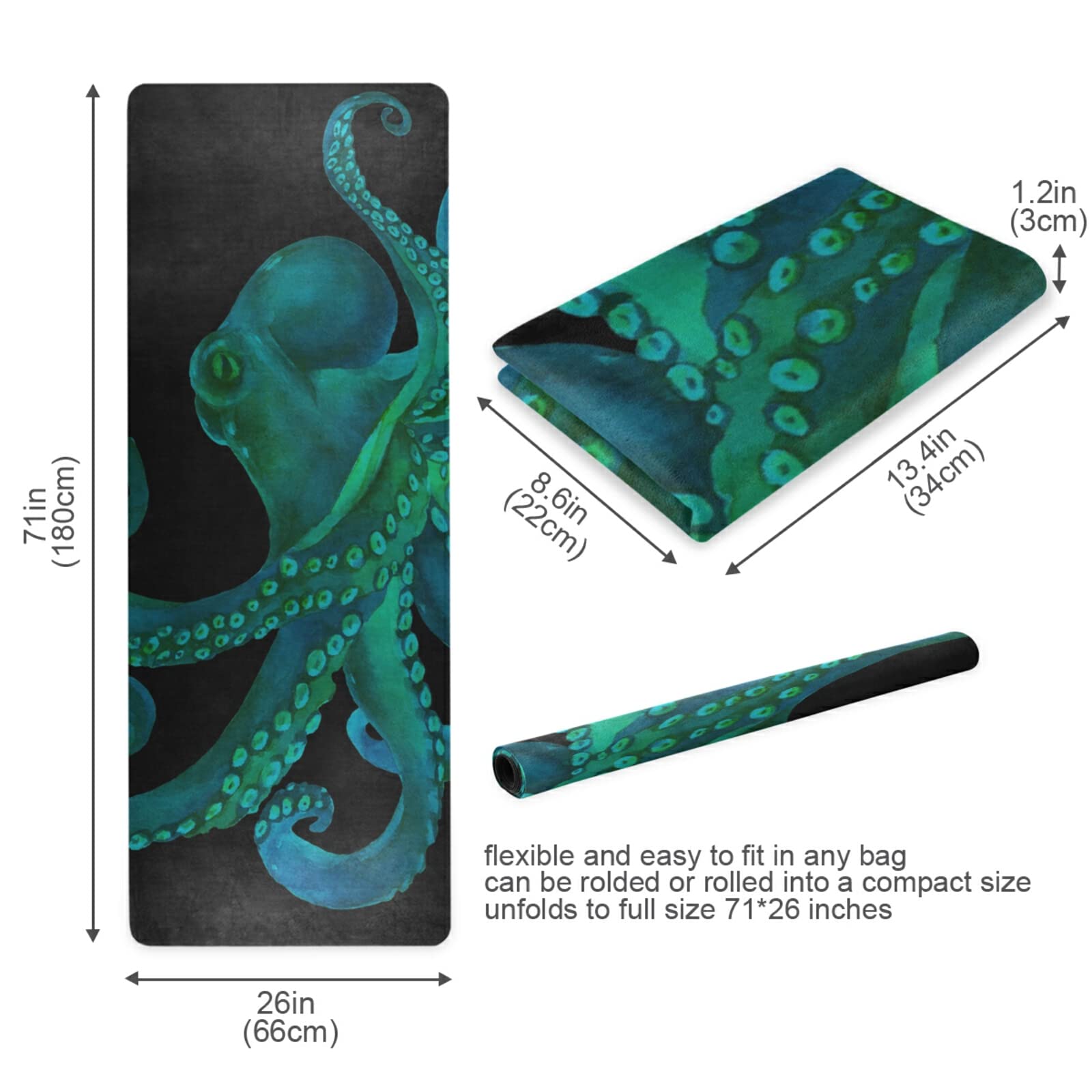 Blue Watercolor Octopus Yoga Mat Cover, Non Slip Exercise Mat Made from Premium Material High Performance Grip, Coming with Carry Bag(c)