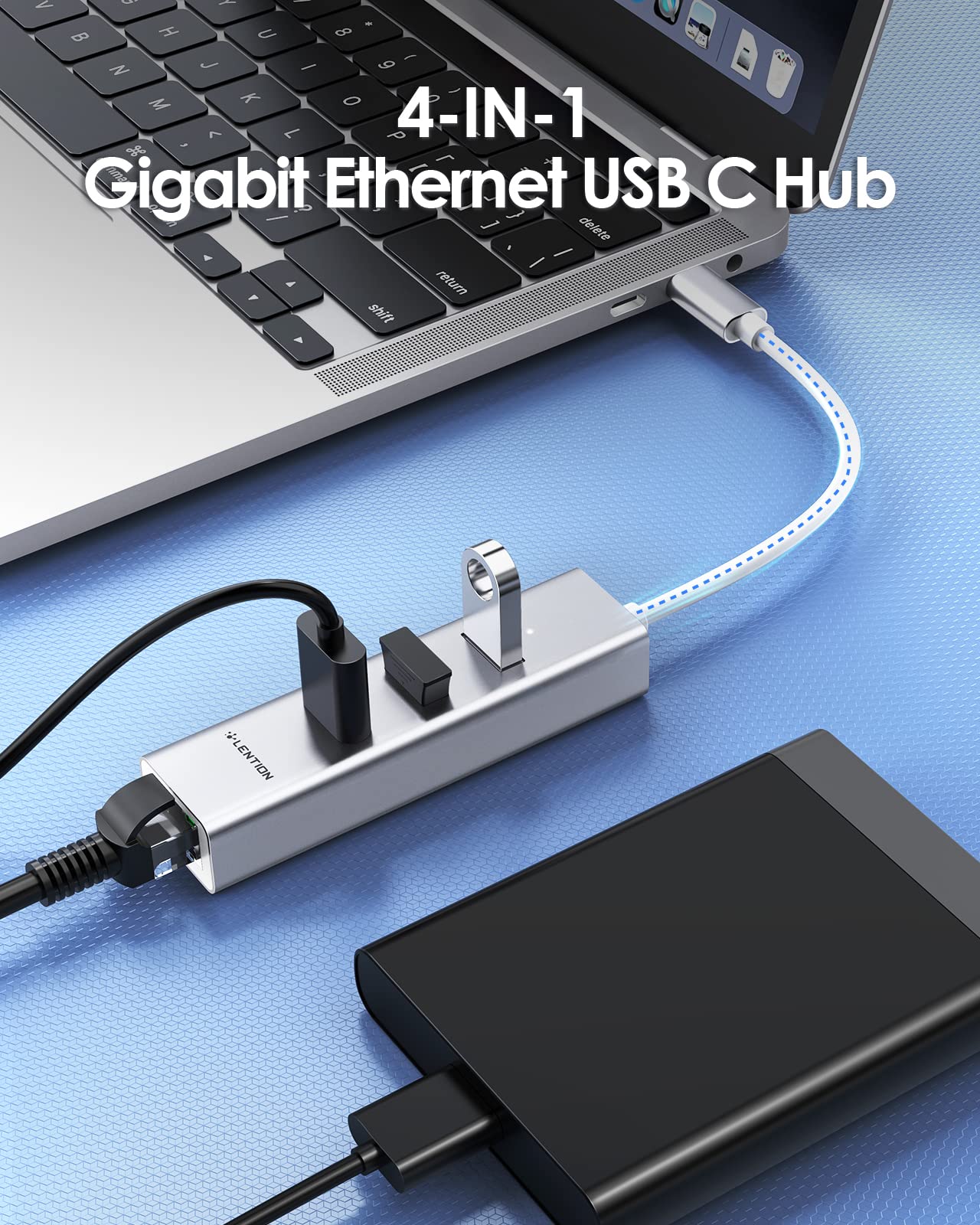 LENTION USB C Hub Ethernet Adapter, 3 USB 3.0 Ports, RJ45 Network Connector for 2023-2016 MacBook Pro, New Mac Air/iPad Pro, Chromebook, More, Stable Driver Certified (CB-C23s, Silver)