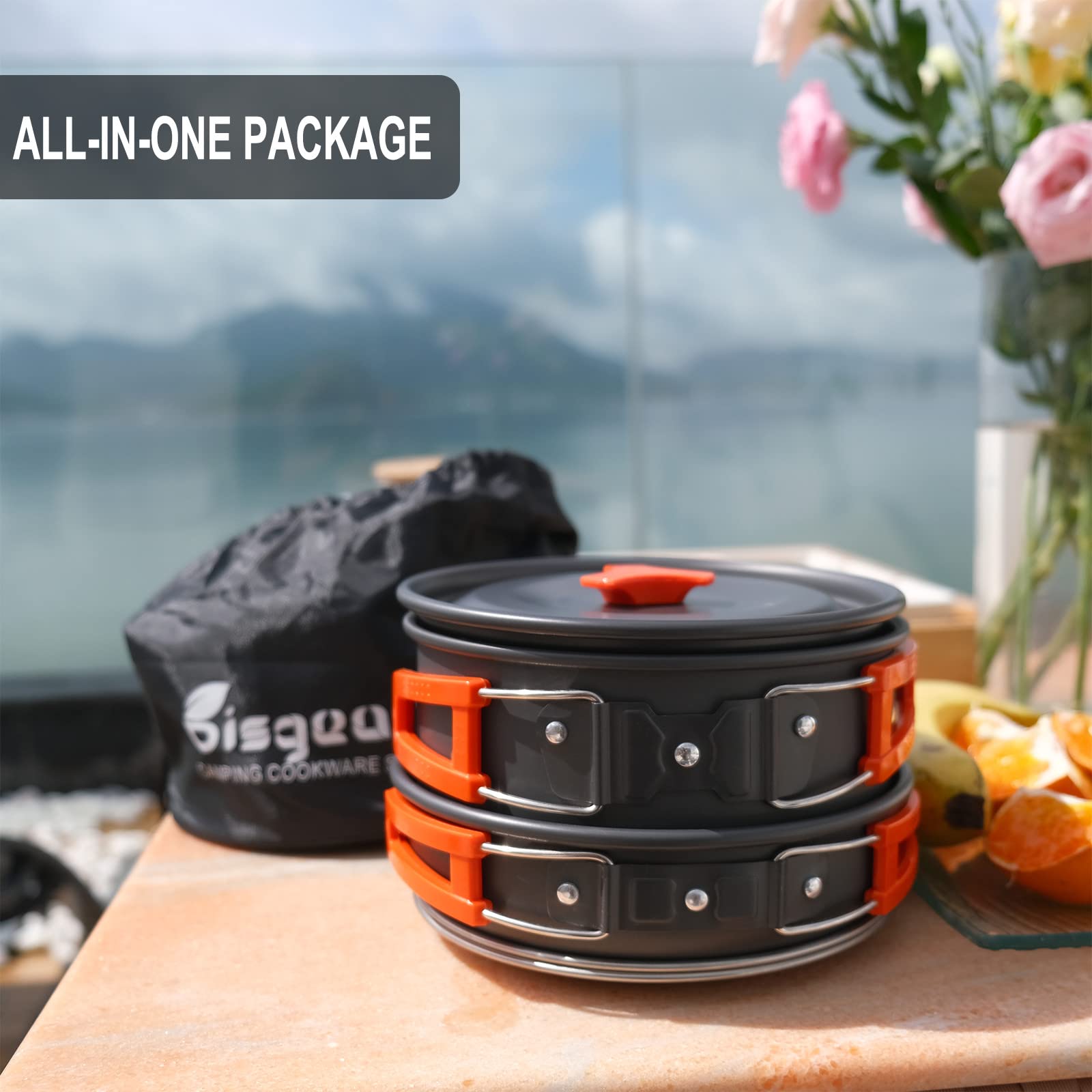 Bisgear Camping Cookware Mess Kit for Backpacking Gear - Camping Pots and Pans Set with Cups Plates Flatware - Camping Cooking Set Accessories - Survival Gear and Equipment