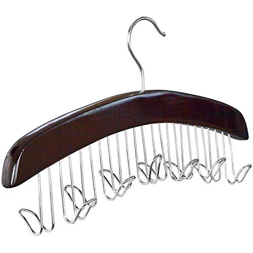 Richards Homewares Belt Hanger Rack for Closet Organization and Storage Display Holder with 12 Hooks, Wood and Chrome Accents, Dark Walnut, 75532
