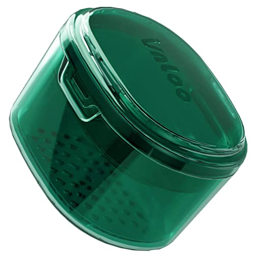 Healeved Retainer Case Denture Bath Cup with Strainer Basket Retainer Cleaner Orthodontic Mouth Case Soak Container for False Teeth Green