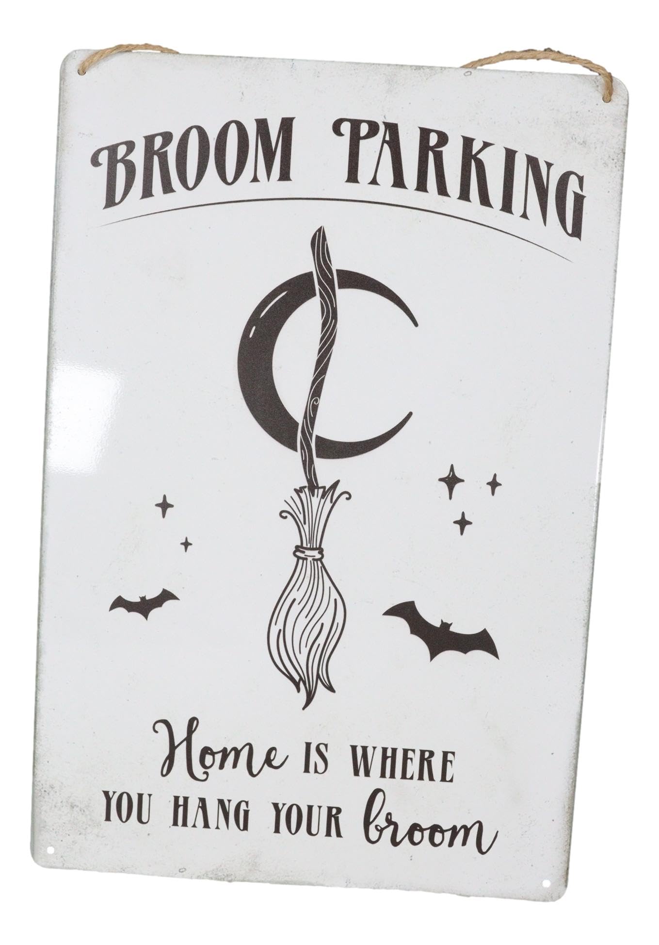 Ebros Gift Halloween Witchcraft Wicca Occult Witch Broom Parking Home Is Where You Hang Your Broom Bats Stars And Crescent Moon Wall Hanging Sign Plaque Kitchen Home Decorative Signs