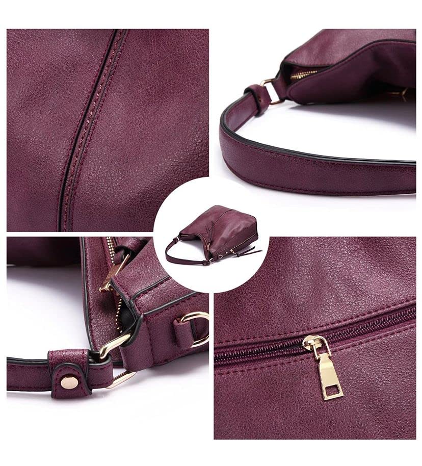 Handbags for Women Large Designer Ladies Hobo bag Bucket Purse Faux Leather (Wine)
