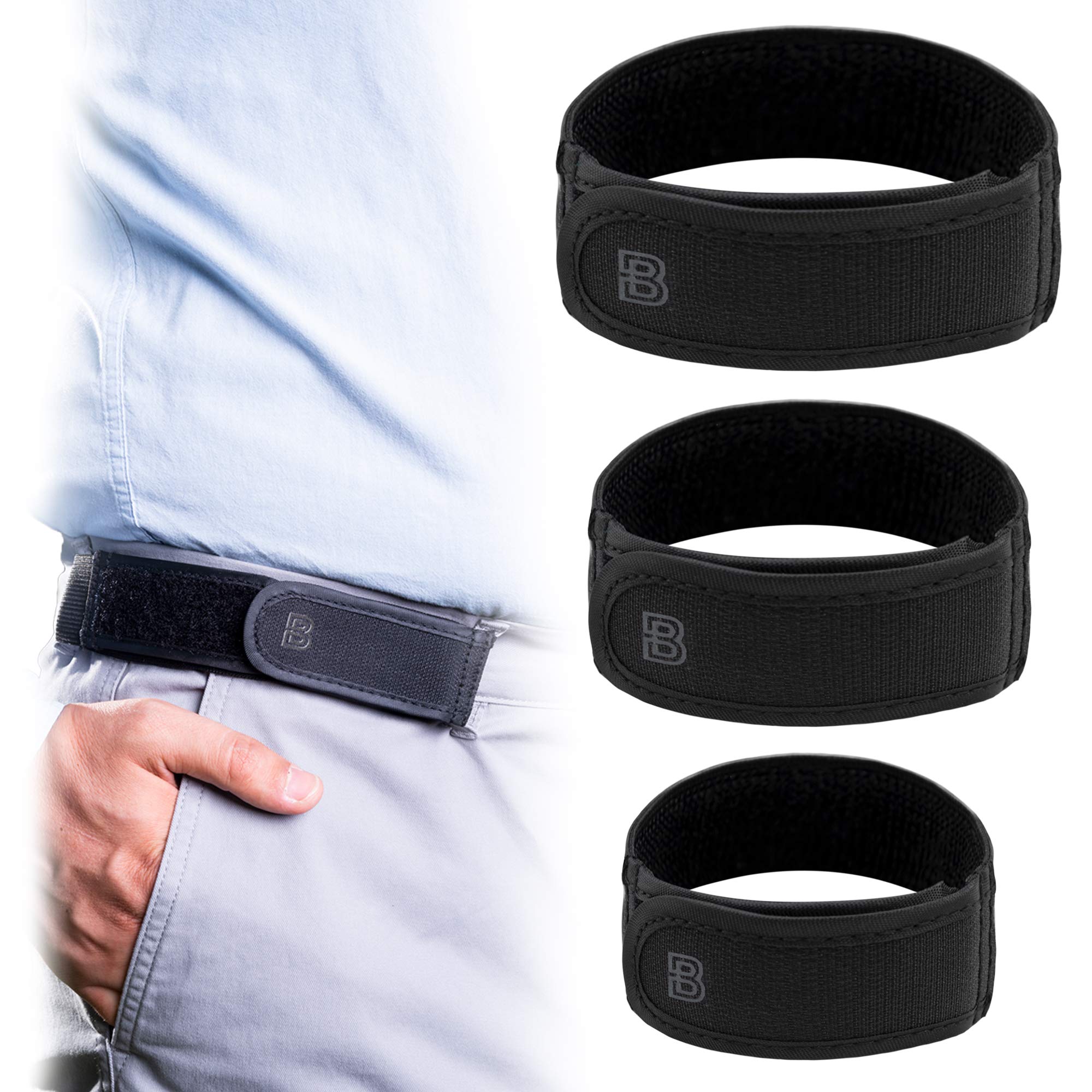 BeltBro Titan Black MultiPack No Buckle Elastic Belt For Men — Package Includes 1 Small, 1 Medium, 1 Large — Fits 1.5 Inch Belt Loops, Comfortable and Easy To Use