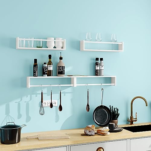 Fixwal Nursery Book Shelves, 16.5 Inch Floating Bookshelves for Nursery Decor & Playroom Decor, Set of 4, Solid Wood Wall Mounted Shelves for Books, Toys and Decor Storage (White)