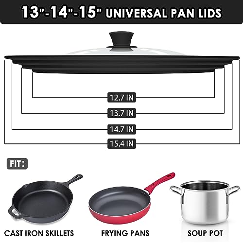 GDDGCUO Universal Pan Lids, Large Silicone Pot lids for Pots, Pans & Skillets - Fits 13", 14" & 15" Diameter Cookware, Frying Pan lid BPA Free and Dishwasher Safe