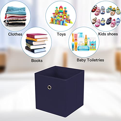 DABEACT Fabric Cubes Storage Containers ,11 Inch Cloth Storage Cube Foldable Storage Bins Cubes Organizer Baskets with Dual Handles for Shelf Closet Set of 3,(Navy Blue)