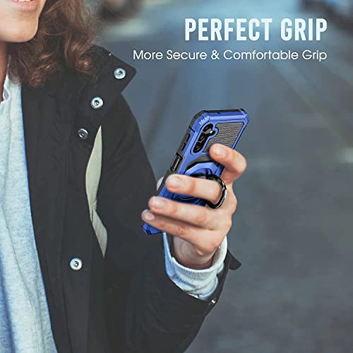 MLDWH for Samsung Galaxy S23 Phone Case with Tempered Glass Screen Protector, Ring Kickstand for Magnetic Car Mount, Heavy Duty Shockproof Cover for Samsung Galaxy S23 (Blue)