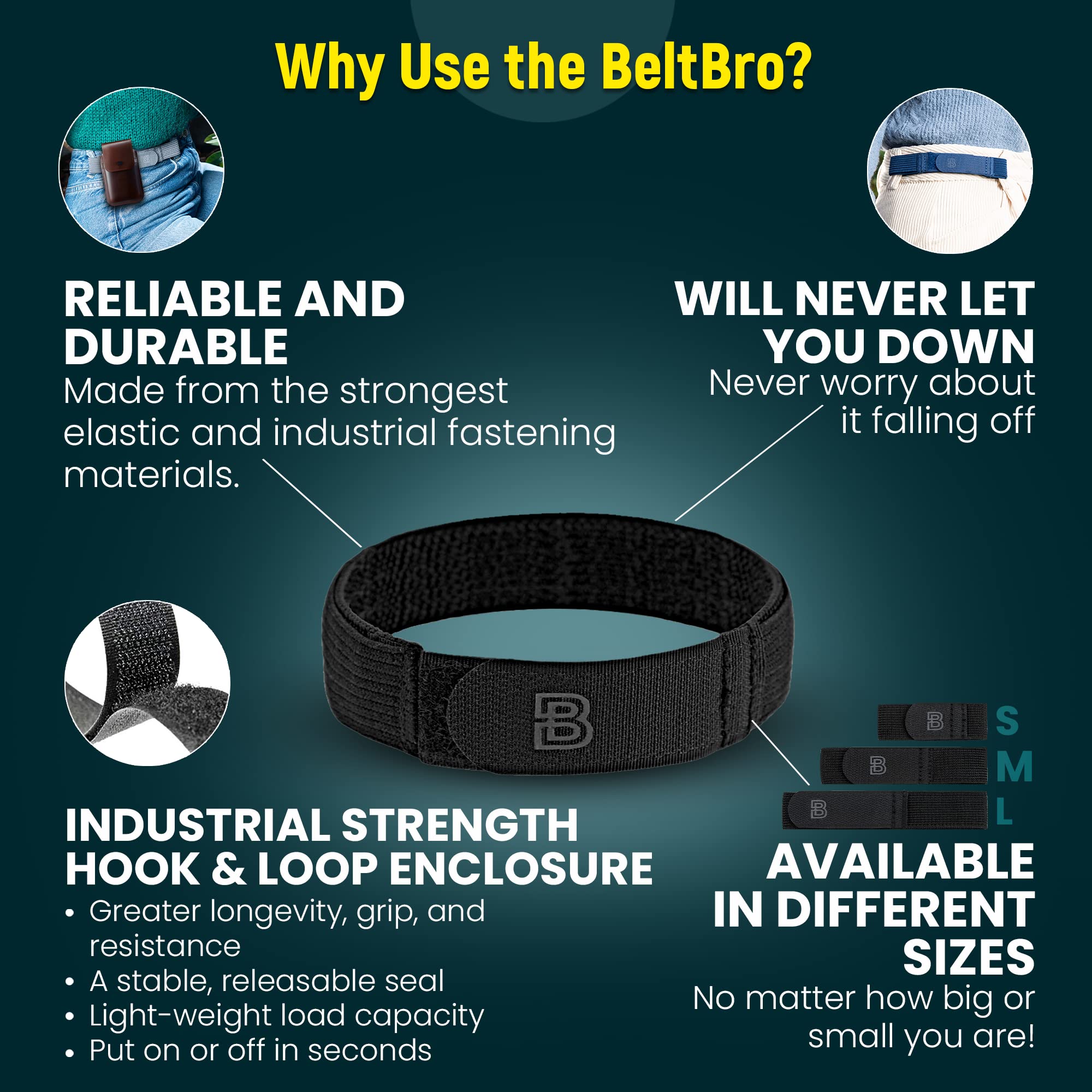 BeltBro Women's 2 Large No Buckle Elastic Belt — Fits 1 Inch Belt Loops, Comfortable and Easy To Use