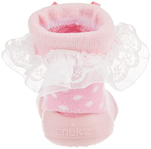 Nuby Snekz Comfortable Rubber Sole Sock Shoes for First Steps- Pink Polka Dots/Small 7-14 Months