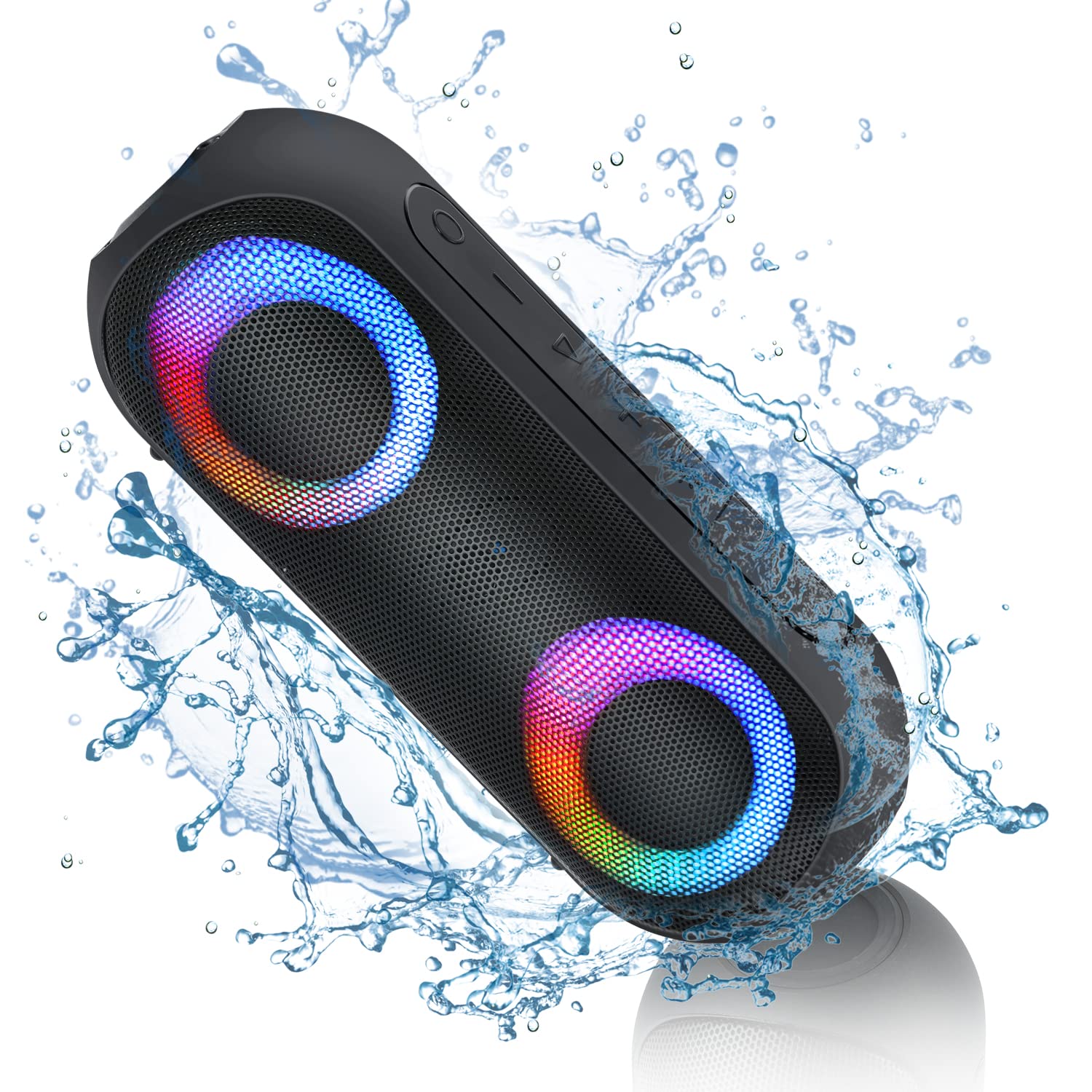 Bluetooth Speakers with Light, 30W Portable Bluetooth Wireless(100FT Range) Loud Stereo Sound, IPX7 Waterproof Shower Speakers, RGB Multi-Colors Rhythm Lights, 1000mins Playtime for Indoor&Outdoo