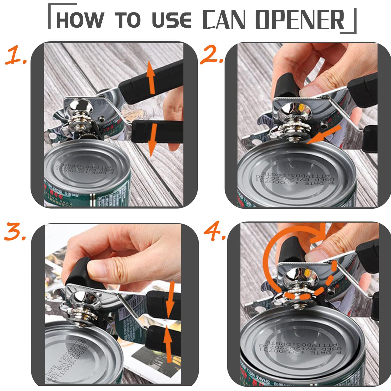 Can Opener Manual,Handheld Heavy Duty Can Opener Smooth Edge Comfortable Grip Safety Can Openers, Oversized Easy Turn Knob & Stainless Steel Sharp Blade,Ergonomic