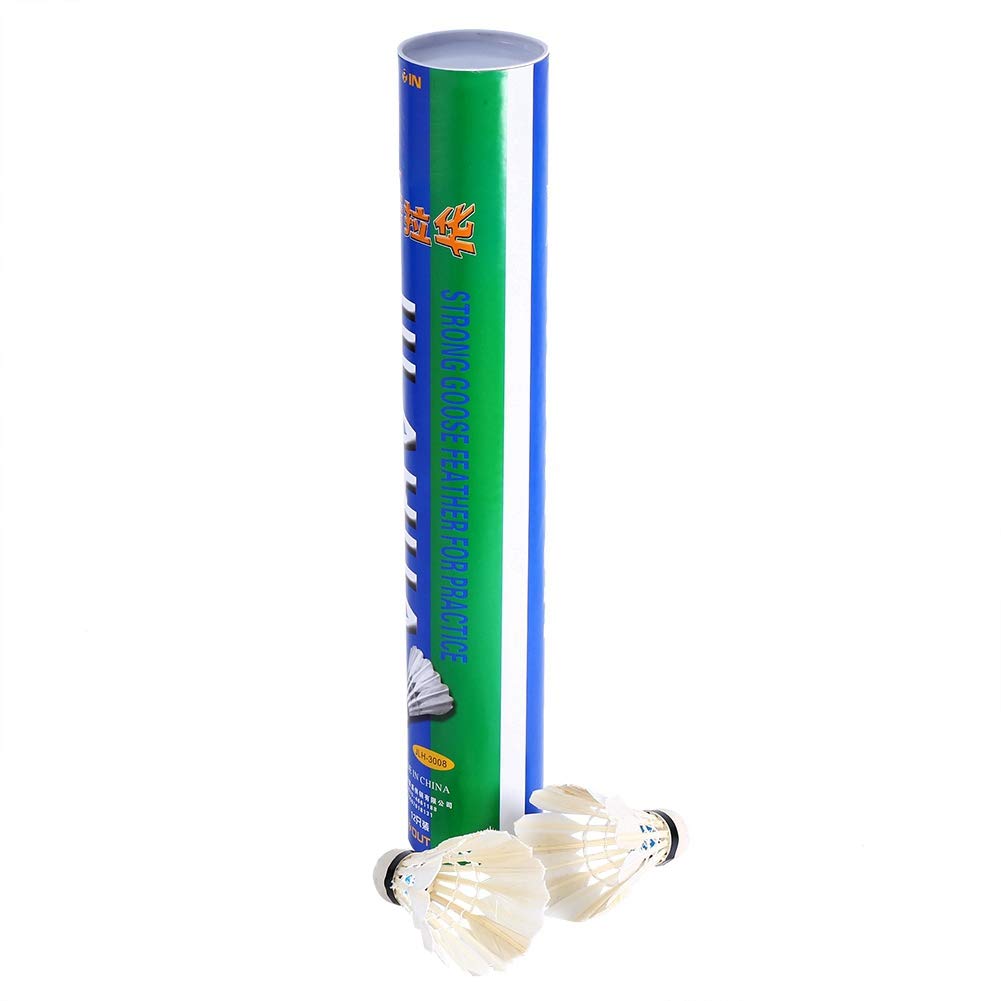 Biuzi Badminton Balls, 12Pcs White Goose Feather Badminton Ball Shuttlecocks Sport Training Game