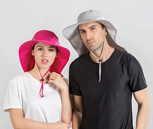 Home Prefer Outdoor UPF50+ Sun Hat Wide Brim Mesh Fishing Hat with Neck Flap (Light Gray)