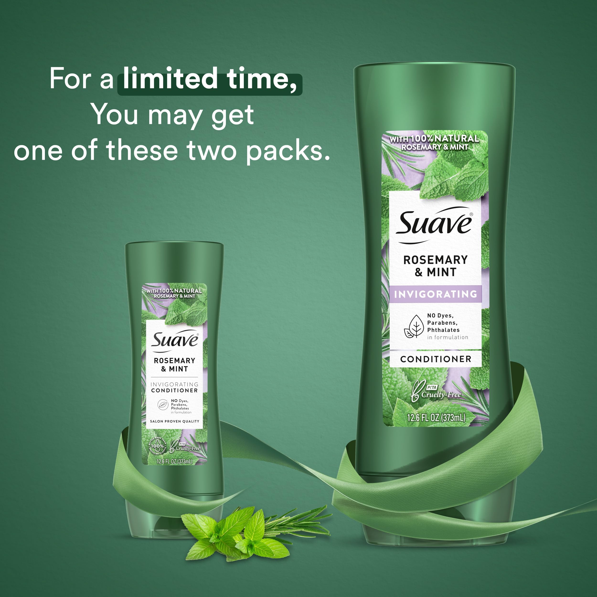 Suave Shampoo and Conditioner, Rosemary & Mint β Invigorating Formula with 100% Natural Essential Oils, 12.6 Oz Ea