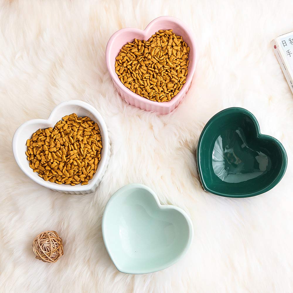 Green Ceramic Raised Cat Bowls, Tilted Elevated Food or Water Bowls, Stress Free, Backflow Prevention, Dishwasher and Microwave Safe, Lead & Cadmium Free
