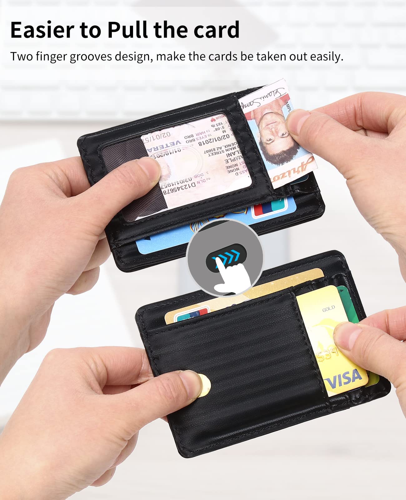 CarrKen Slim Minimalist Wallet for Men, Front Pocket Wallets, RFID Blocking Leather Wallet for Men & Women (Black-Flash)