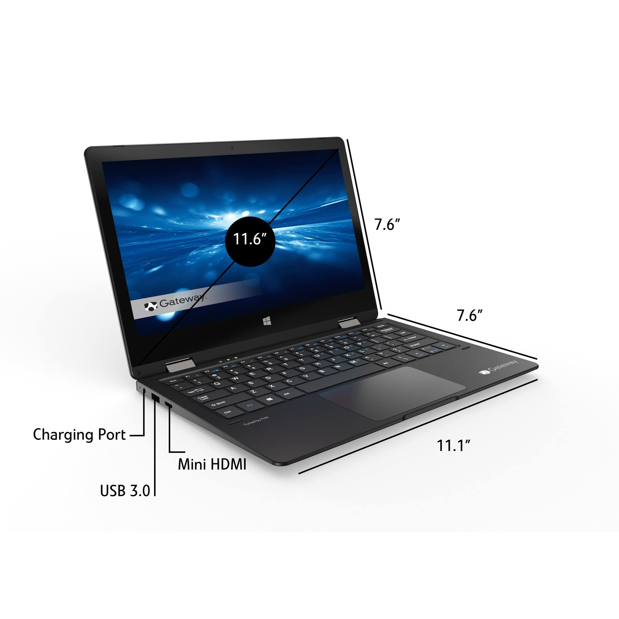 Gateway Newest Touchscreen 11.6 HD 2-in-1 Convertible Laptop in Black Intel N4020 4GB RAM 64GB SSD Mini-HDMI Webcam Windows 10 S
