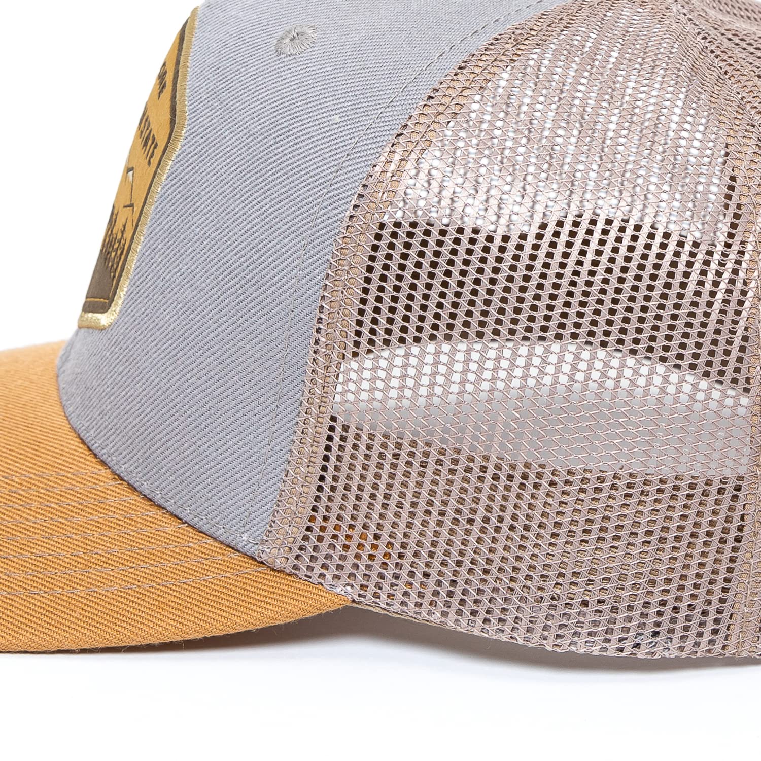 BHELG Evergreen State Washington Patched Trucker Hat for Camping, Hiking, Fishing Khaki