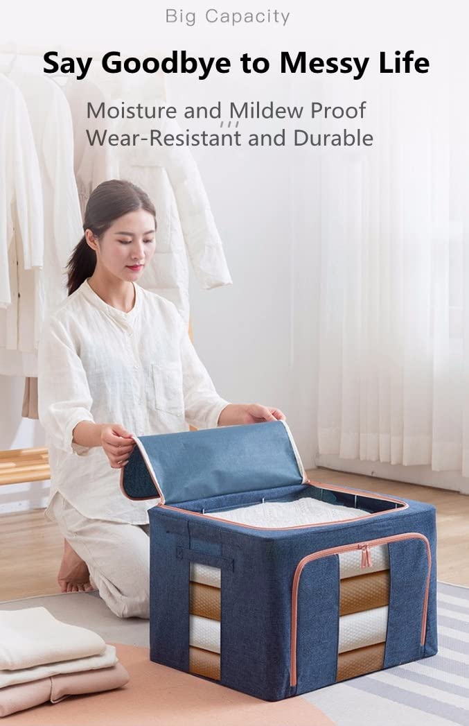 RTBQJ-AT Frame Storage Box, Large-Capacity Clothes Storage Containers ​with Transparent Windows and Handles, ​Mobile Storage Artifact for Bedding, Clothes, Closet, Bedroom (2 pieces large)