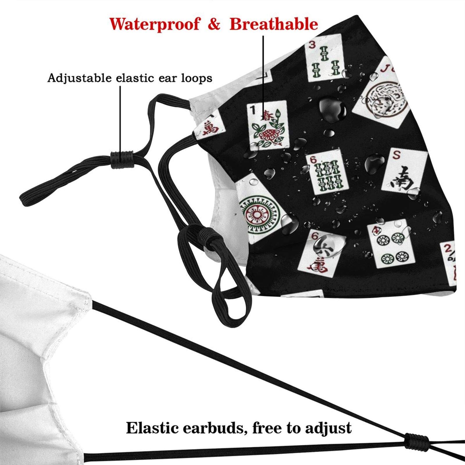 Black Mahjong Face Mask Unisex Balaclava Mouth Cover With Filter Windproof Dustproof Adjustable