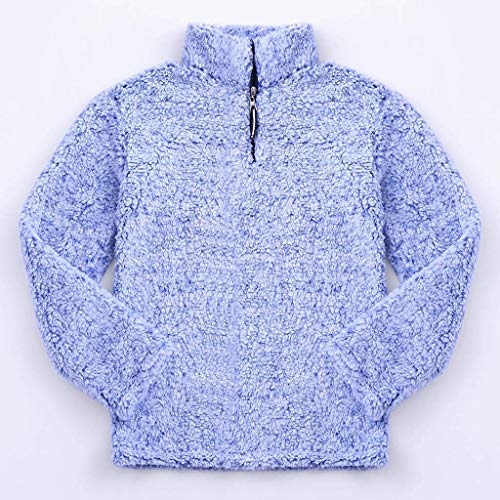 Men's Pullover Winter Workout Thenlian Men Warm Fluffy Winter Solid Casual Zip Up Sweatshirt Pullovers Outwear(Blue, XXL)