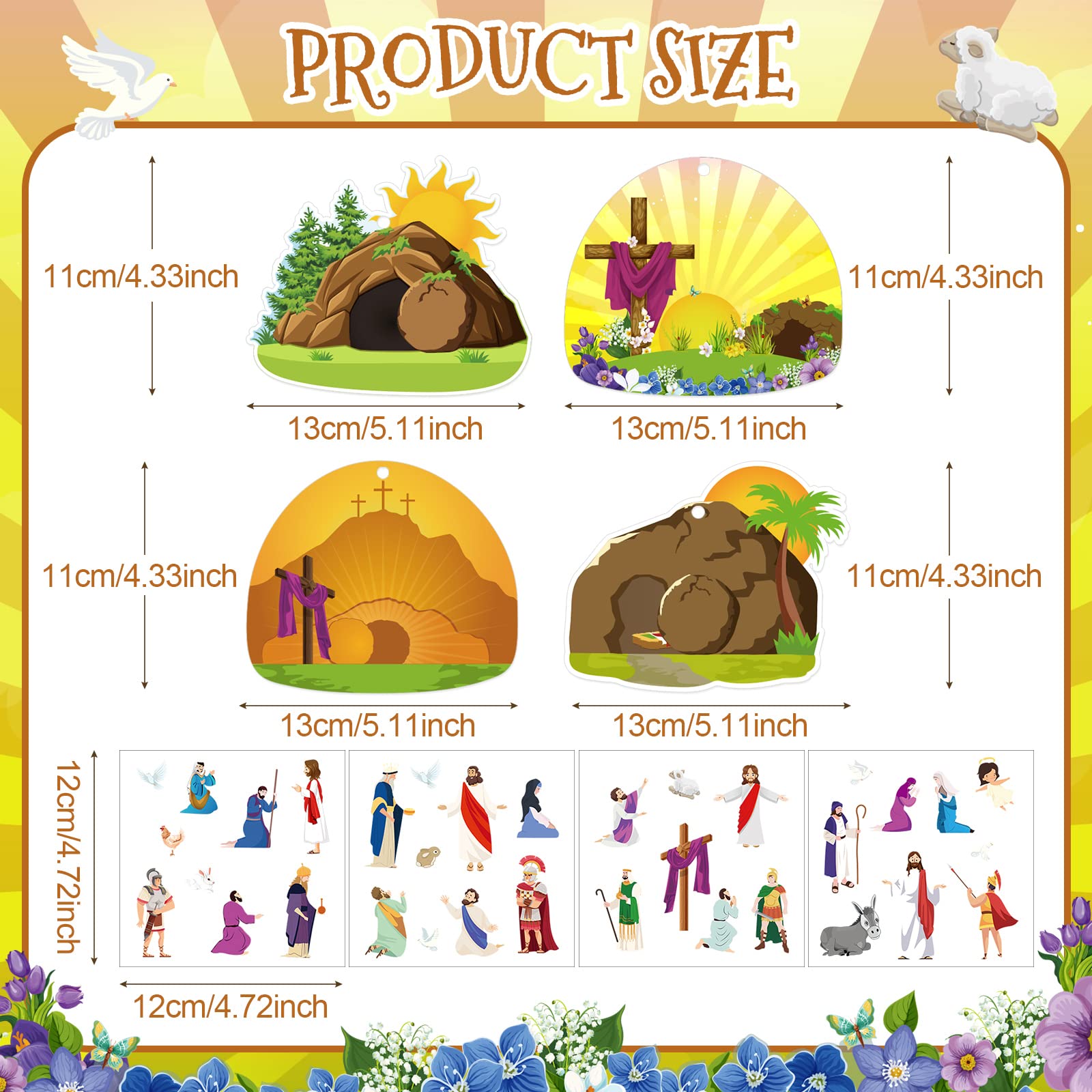 Censen 24 Pcs Make an Easter He Lives Sticker Scenes Easter Resurrection Stickers for Kids DIY Religious Craft for Easter Classroom Party Game Bible Games Religious Education Activity