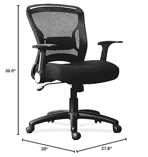 Lorell Flipper Arm Mid-Back Chair, 39.6" x 27.8" x 28", Black