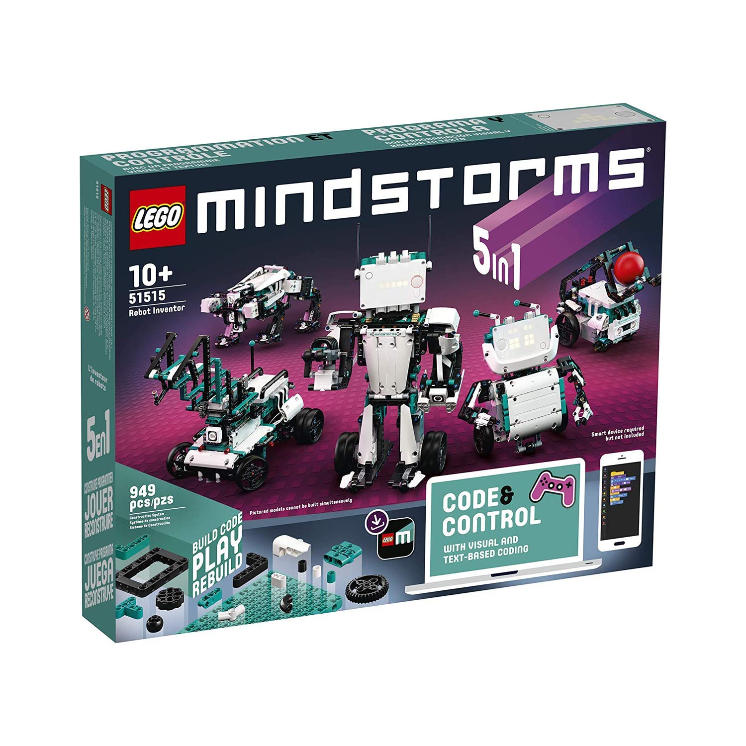LEGO MINDSTORMS Robot Inventor Building Set; STEM Kit for Kids and Tech Toy with Remote Control Robots; Inspiring Code and Control Edutainment Fun (949 Pieces)