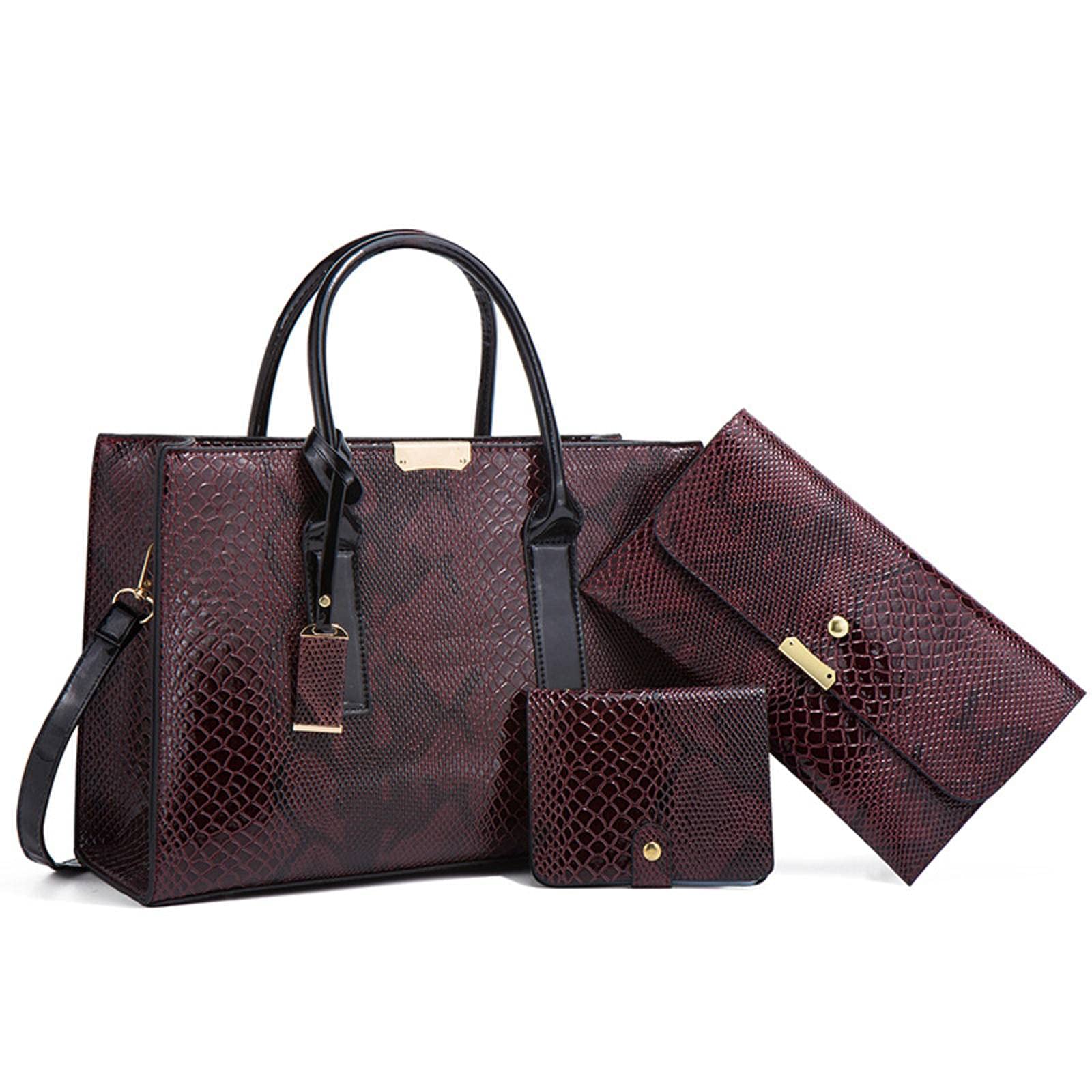NC Snakeskin Pattern Female Bag Fashion Trend Diagonal Handbag Retro Large-Capacity Four-Piece Bag, Red