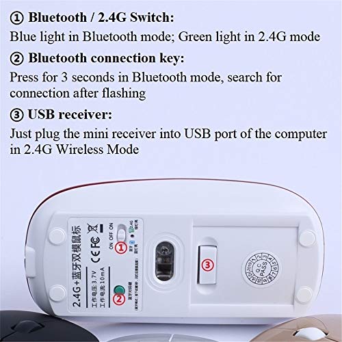 Bluetooth Wireless Mouse, Slim Dual Mode(Bluetooth 4.0 and 2.4G Wireless) Rechargeable Wireless Mice with 3 Adjustable DPI for MacBook, PC, Laptop, Tablet, Windows, Android, MacOS(Rose Gold)