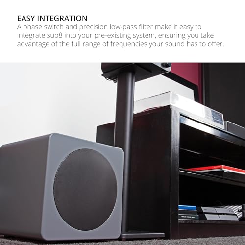 Kanto sub8 Powered Subwoofer – 8” Paper Cone Driver — Powerful Bass Extension – Matte Black