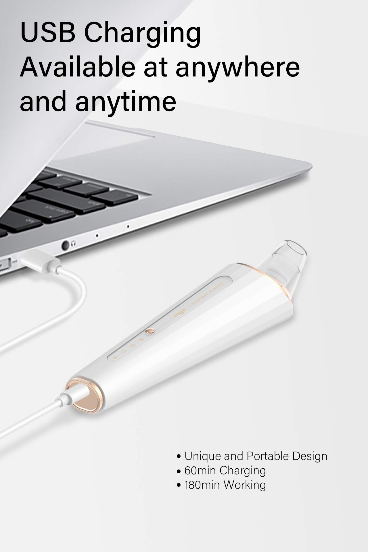 Blackhead Remover Pore Vacuum Cleaner Acne Comedo Extractor USB Rechargeable Blackhead Suction Tool with 4 Probes and 3 Adjustable Suction Level for Blackhead Whitehead Acne Removal