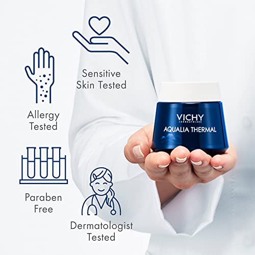 Vichy Aqualia Thermal Spa Face Night Cream and Overnight Mask with Hyaluronic Acid, Moisturizer for Face and Neck, Moisturizing Night Time Anti Wrinkle Cream, Light Scent, Paraben Free