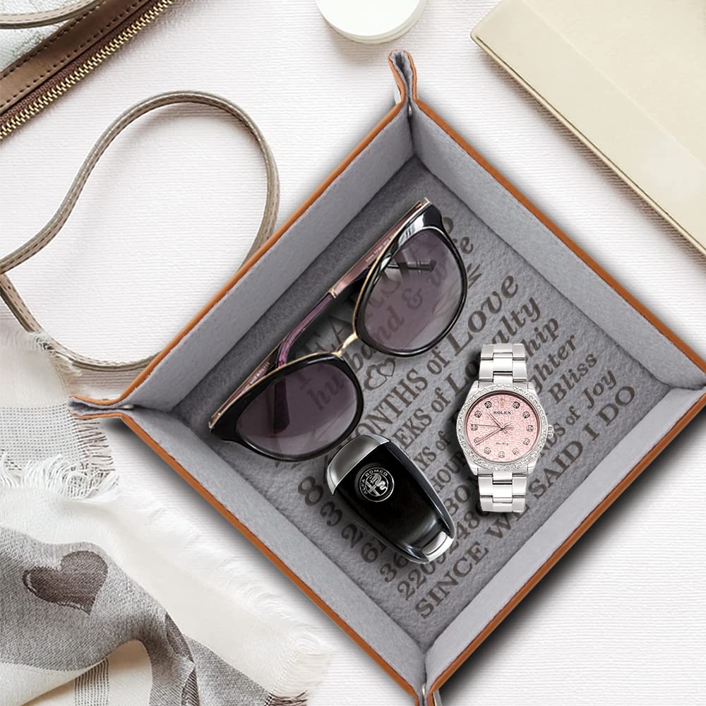 BELLA BUSTA-Traditional 7 years Anniversary-Forever to go-Engraved Wool Tray with Breakdown Dates-Storage & Organization Jewelry Trays (Husband & Wife)