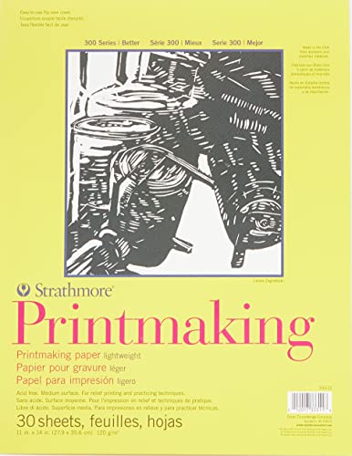 Strathmore 300 Series Printmaking Paper Pad, Glue Bound, 11x14 inches, 30 Sheets (120g) - Artist Paper for Adults and Students - Block Printing, Linocut, Screen Printing