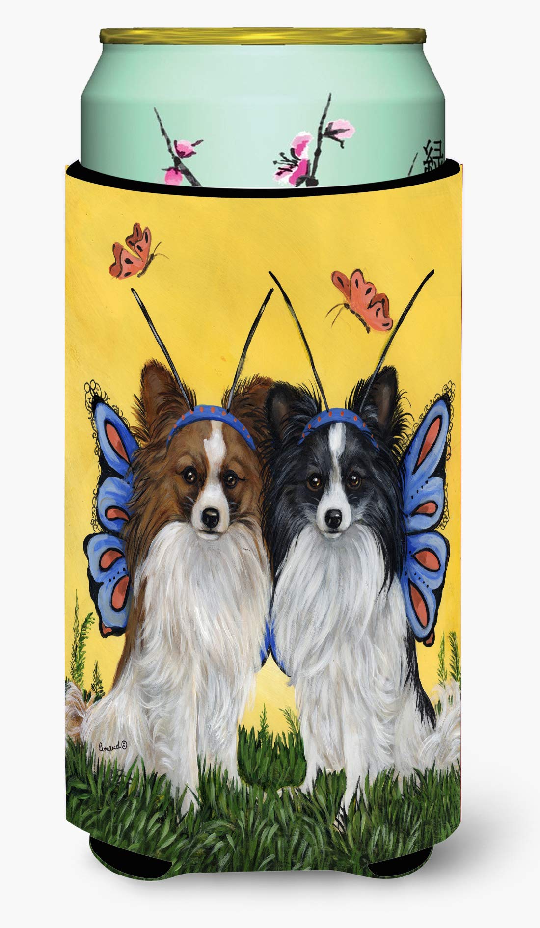 Caroline's Treasures PPP3143TBC Papillon Butterflies Tall Boy Hugger Can Cooler Sleeve Hugger Machine Washable Drink Sleeve Hugger Collapsible Insulator Beverage Insulated Holder