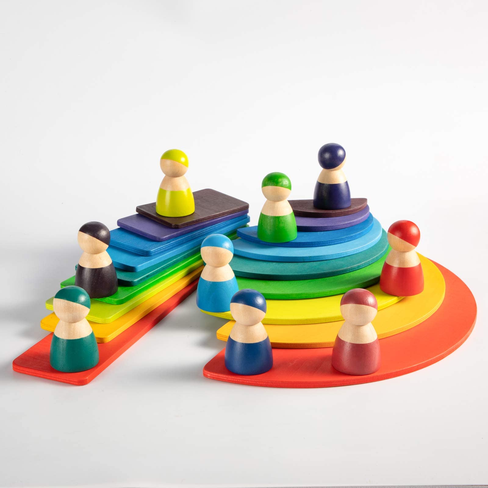 MERRYHEART Wooden Rainbow Semicircle Stacker Toys, 11Pcs Semicircle Rainbow Stacking Puzzle, Rainbow Building Blocks Board Set for Kids, Learning Creative Thinking Toys