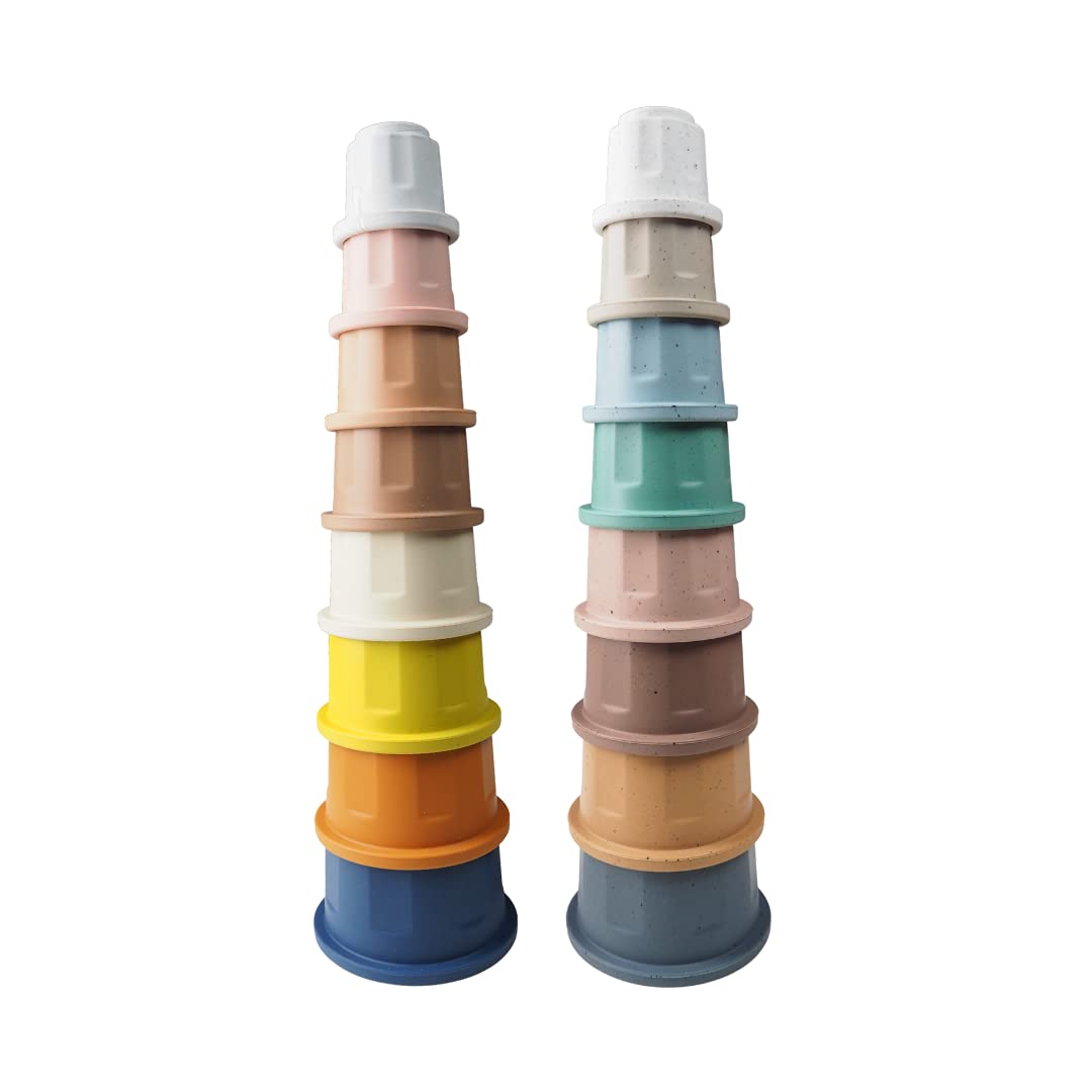 NEAFRON 8 PCS Baby Stacking Toys for Toddlers 1-3, Nesting Cups, Early Educational Development Baby Stacking Cups, Bathing Toys for Boys and Girls (Brown)
