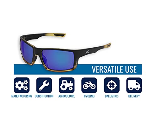 Bullhead Safety Sawfish Polarized Safety Glasses with Performance Fog Technology, Blue Light Glasses with UV Light Protection and Anti-Scratch Coating, Blue Mirror Lenses, Tortoise/Black Frame