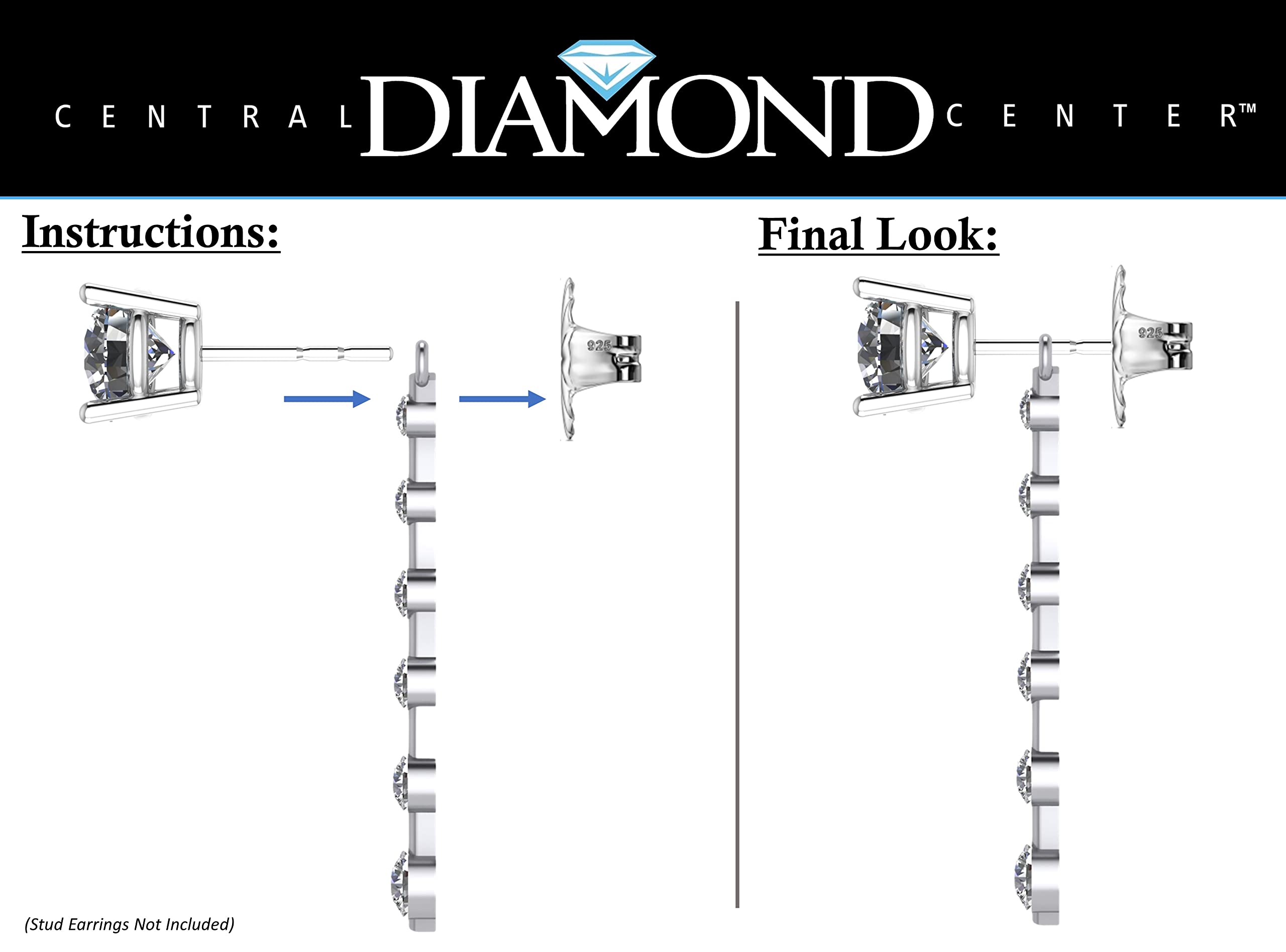 Central Diamond Center Earring Jacket in Sterling Silver made with Pure Brilliance Zirconia - Platinum Plated