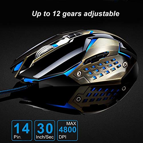 HUFAN T03 USB 3200DPI Four-Speed Adjustable Custom Macro Light Wired Optical E-Sport Gaming Mouse, Length: 1.5m(Black) (Color : White)