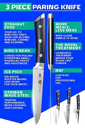 Dalstrong Fruit & Vegetable Paring Knife Set - 3 Piece - Gladiator Series Elite - Forged German High-Carbon Steel - Sheaths Included - Carving and Detail Knives Set - Kitchen Knife - NSF Certified