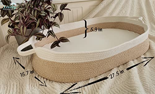 Lovely Nursery Baby Changing Basket Moses Basket 100% Cotton Rope and 1.2€ Thick Foam Pad with Removable Cover Change in Style and Comfort Beige/White Set