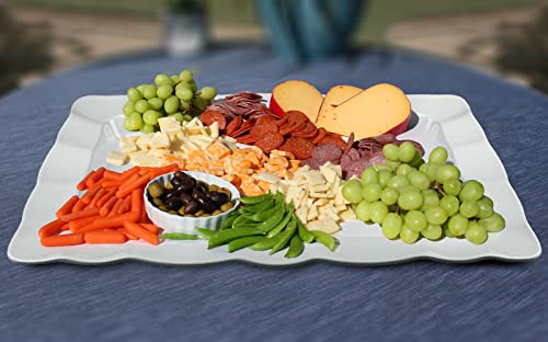 Extreme Consumer Products 22" Rectangular Melamine Scalloped Serving Platter │Outdoor Dining and Patio Parties │Shatterproof and Dishwasher Safe - White