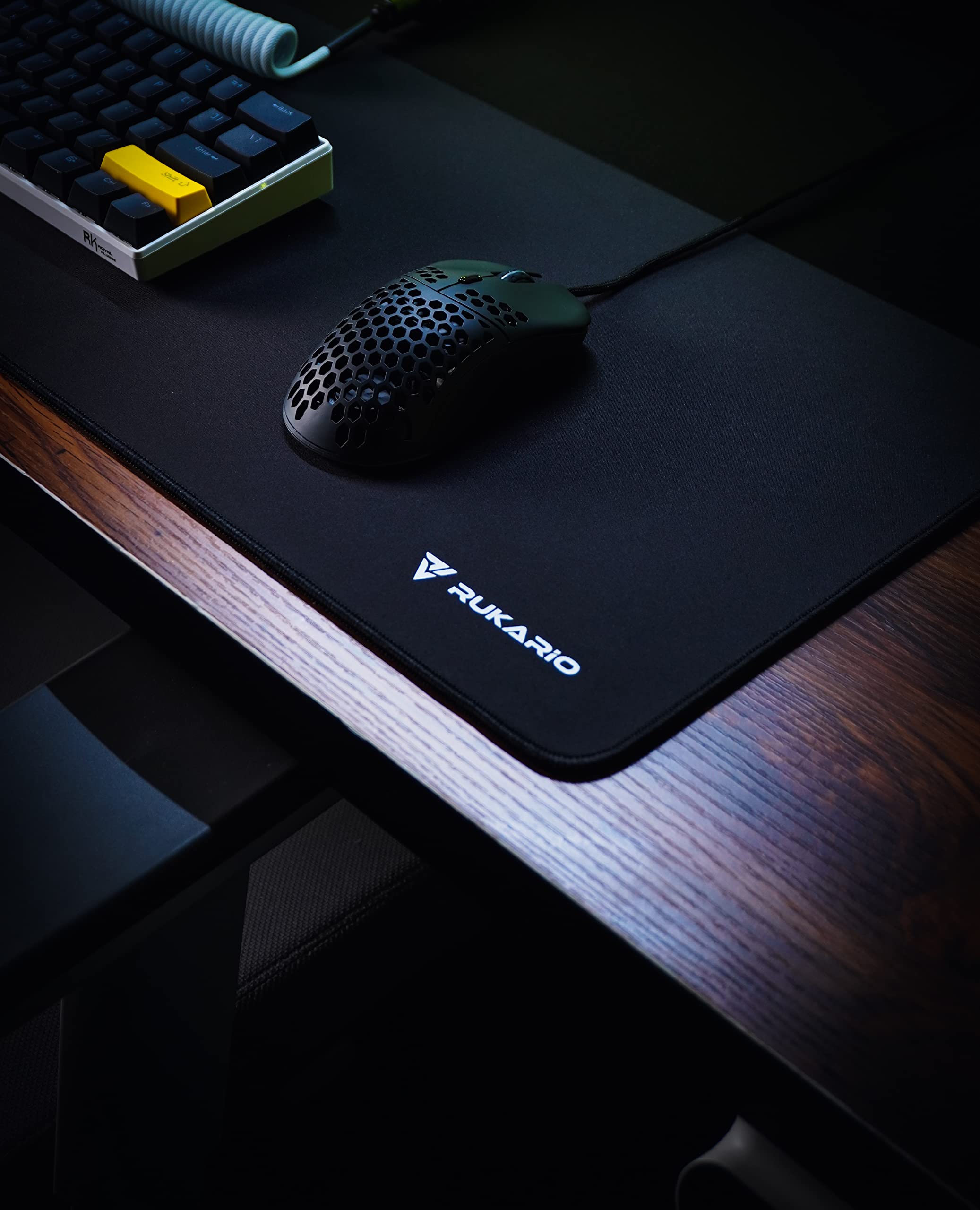 Rukario Ronin X PC Gaming Mouse (Shadow Black, Wired) - Ultra Lightweight Symmetrical Honeycomb Shell | RGB Led | PTFE Glides | Pixart 3360 Sensor | 6 Buttons | Weight 63G | Adjustable Settings