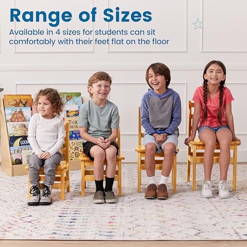 ECR4Kids Three Rung Ladderback Chair, 16" Seat Height, Classroom Seating, Honey, 2-Pack