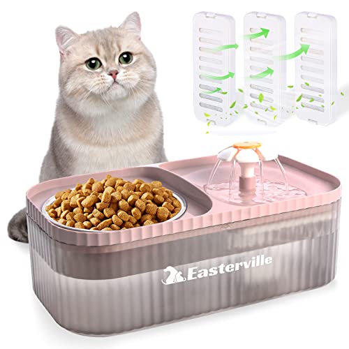 Easterville Cat Water Fountain, Ultra Quiet Water Fountain for Cats Inside with 3 Filters, Pet Water Fountain, 3L/101oz Automatic Cat Fountain Cat Water Dispenser & Stainless Steel Bowl
